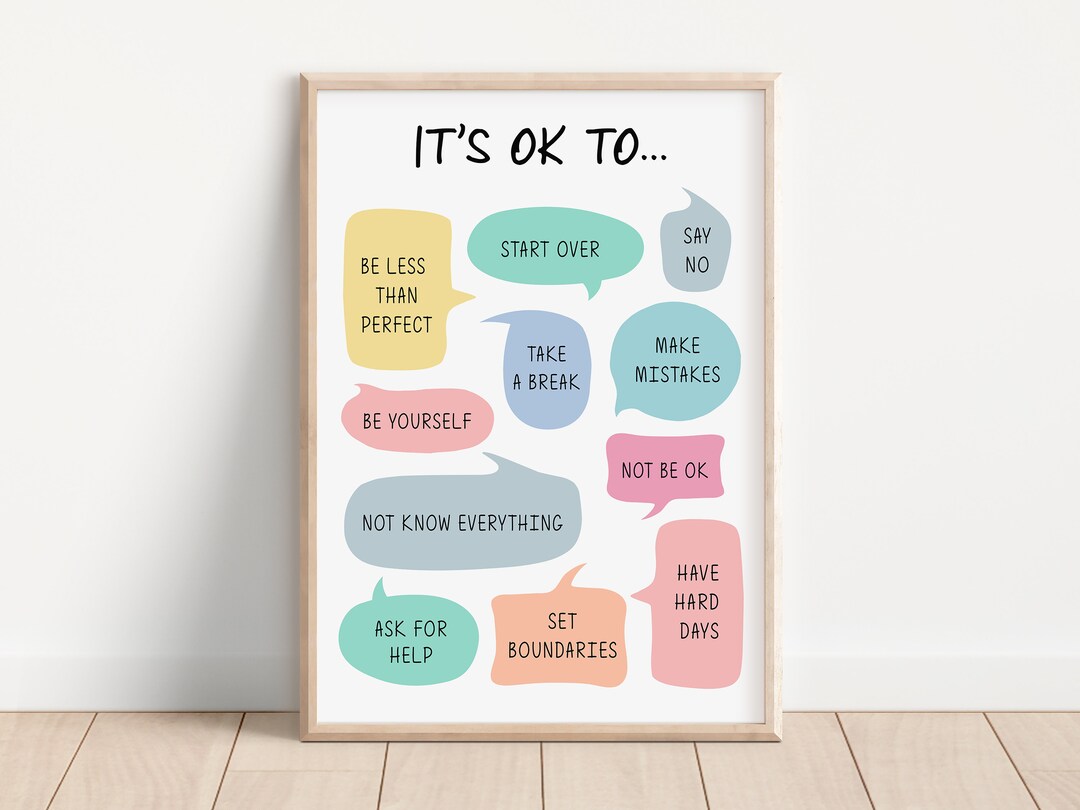 Mental Health Poster Its Ok To Not Be Ok Its Okay To Say No To Make