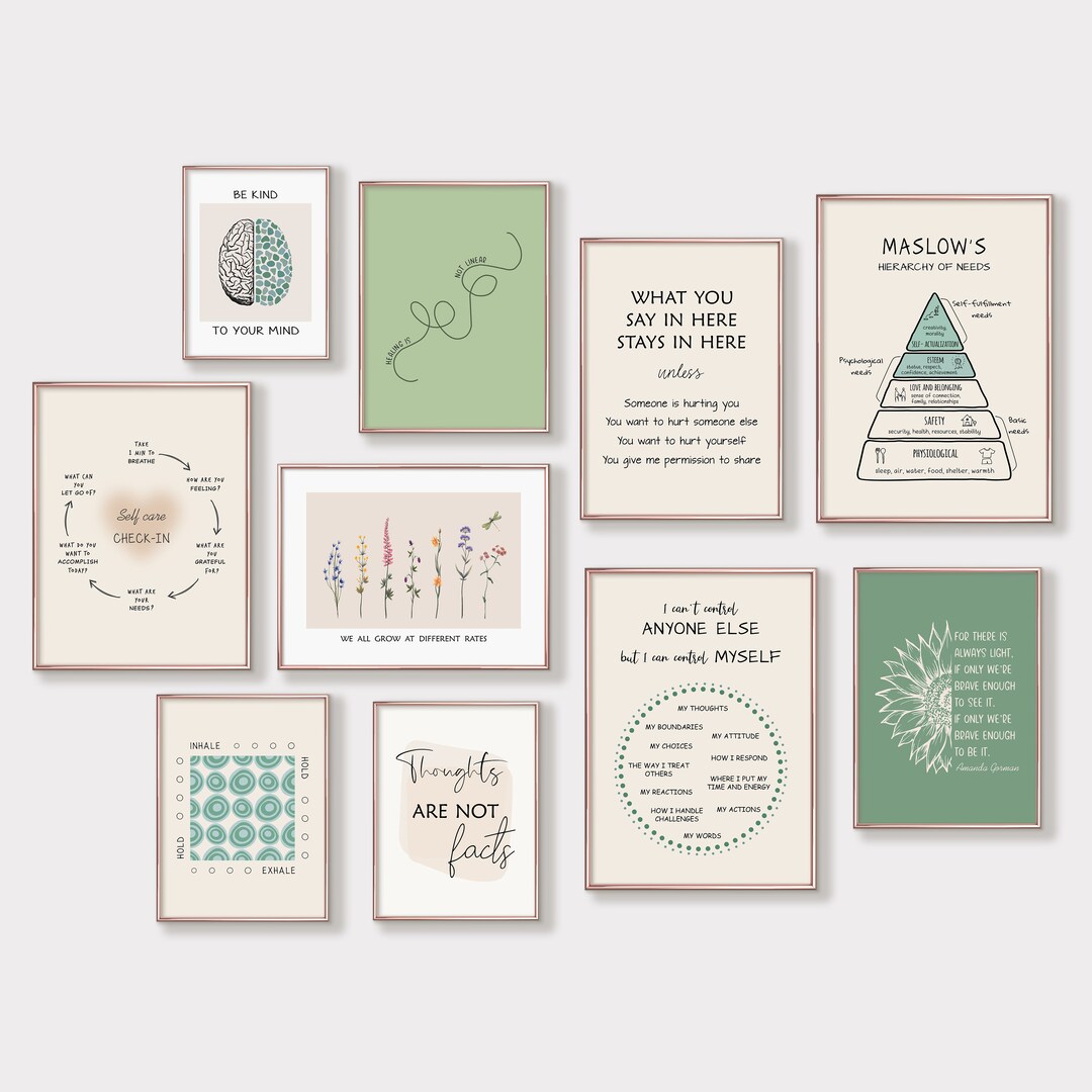 Set of 10 Mental Health Posters for Therapy Office, Psychology Art ...