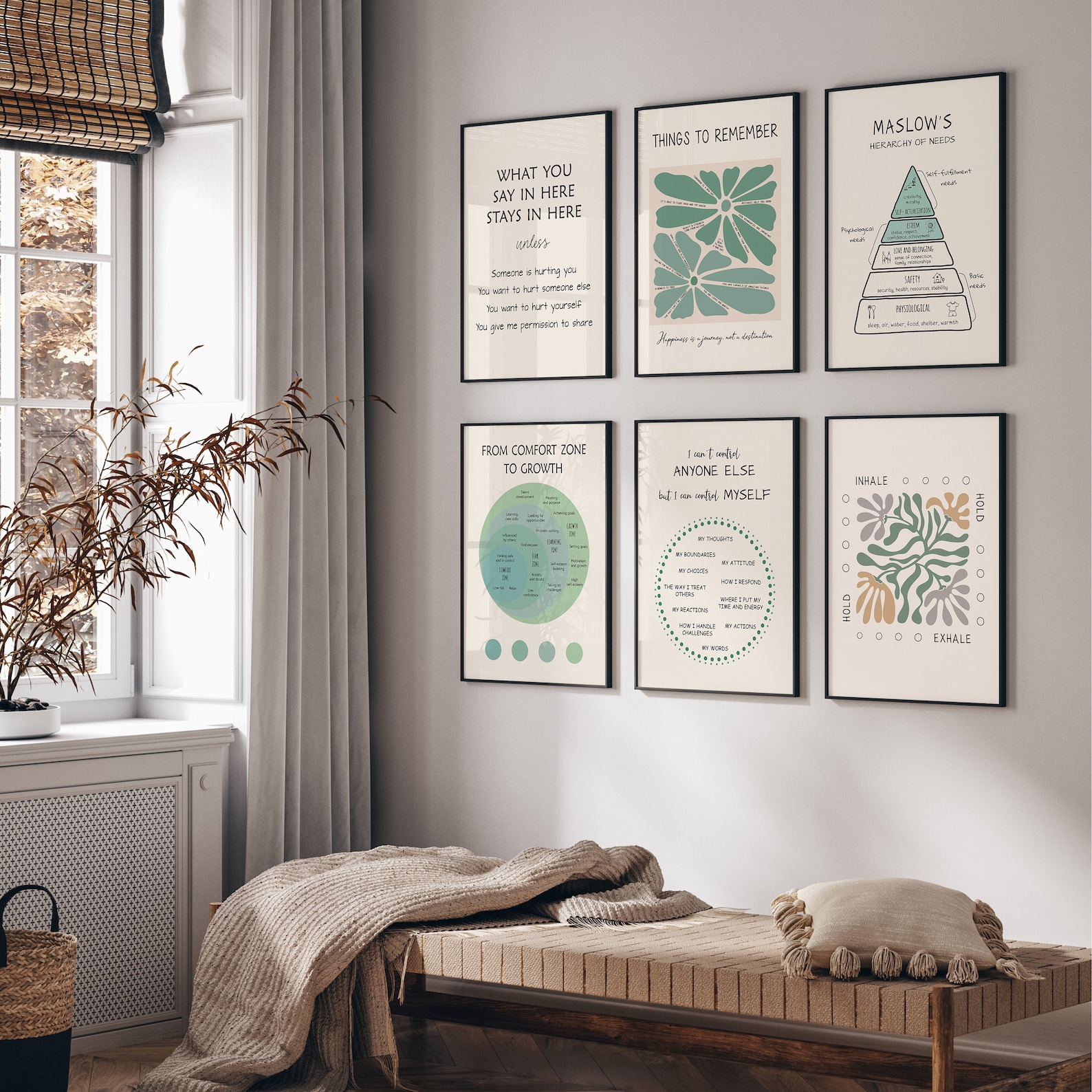Set of 6 Mental Health Prints for Therapy Office Decor, Psychology ...