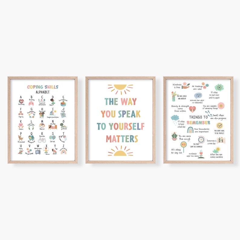 Mental Health Posters, Set of 3 Psychology Prints, Coping Skills ...