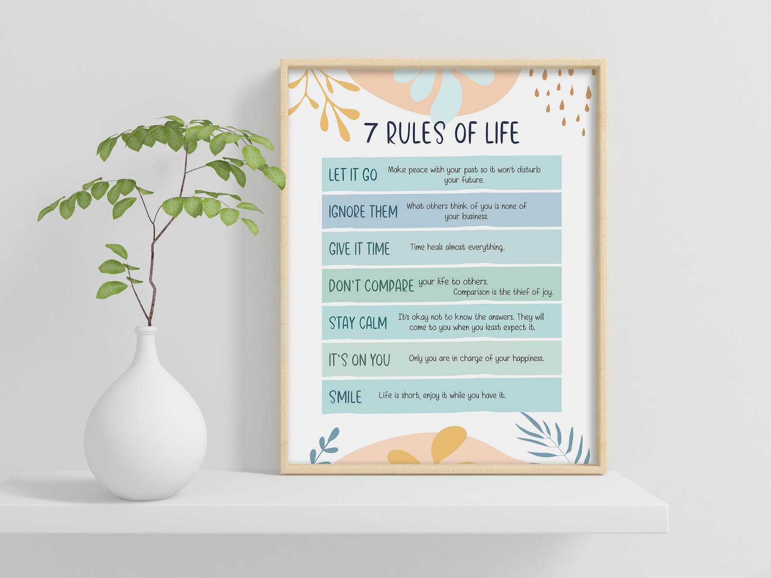 7 Rules of Life Poster, Therapy Office Decor, Positive Affirmations ...