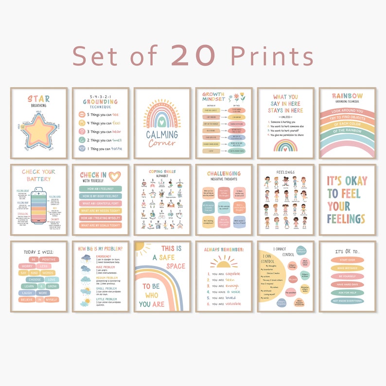 Calming Corner, Set of 20 Psychology Prints for Classroom Decor, Kids ...