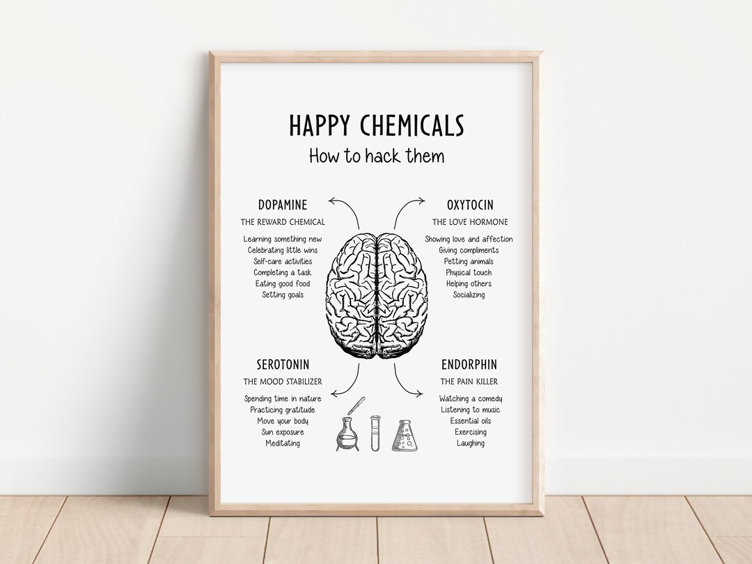 Happy Chemicals Poster for Therapy Office Decor, Happiness Hormones ...