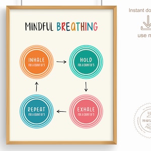 Mindful Breathing Poster, Box Breathing, Calm Classroom, Mental Health ...