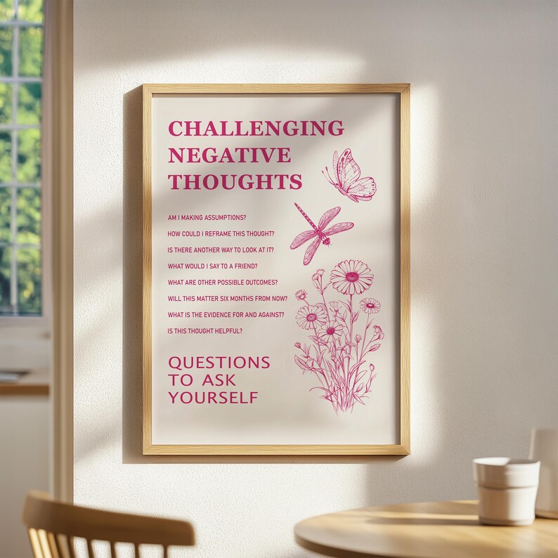 Challenging Negative Thoughts, Mental Health Wall Art Print, Therapy ...