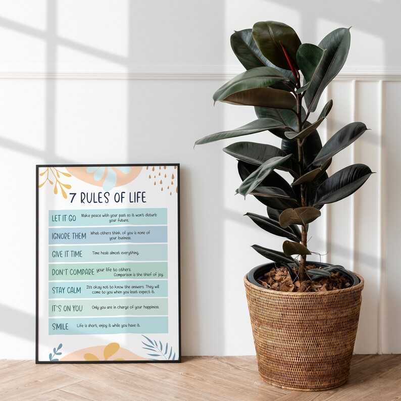 7 Rules of Life Poster, Therapy Office Decor, Positive Affirmations ...