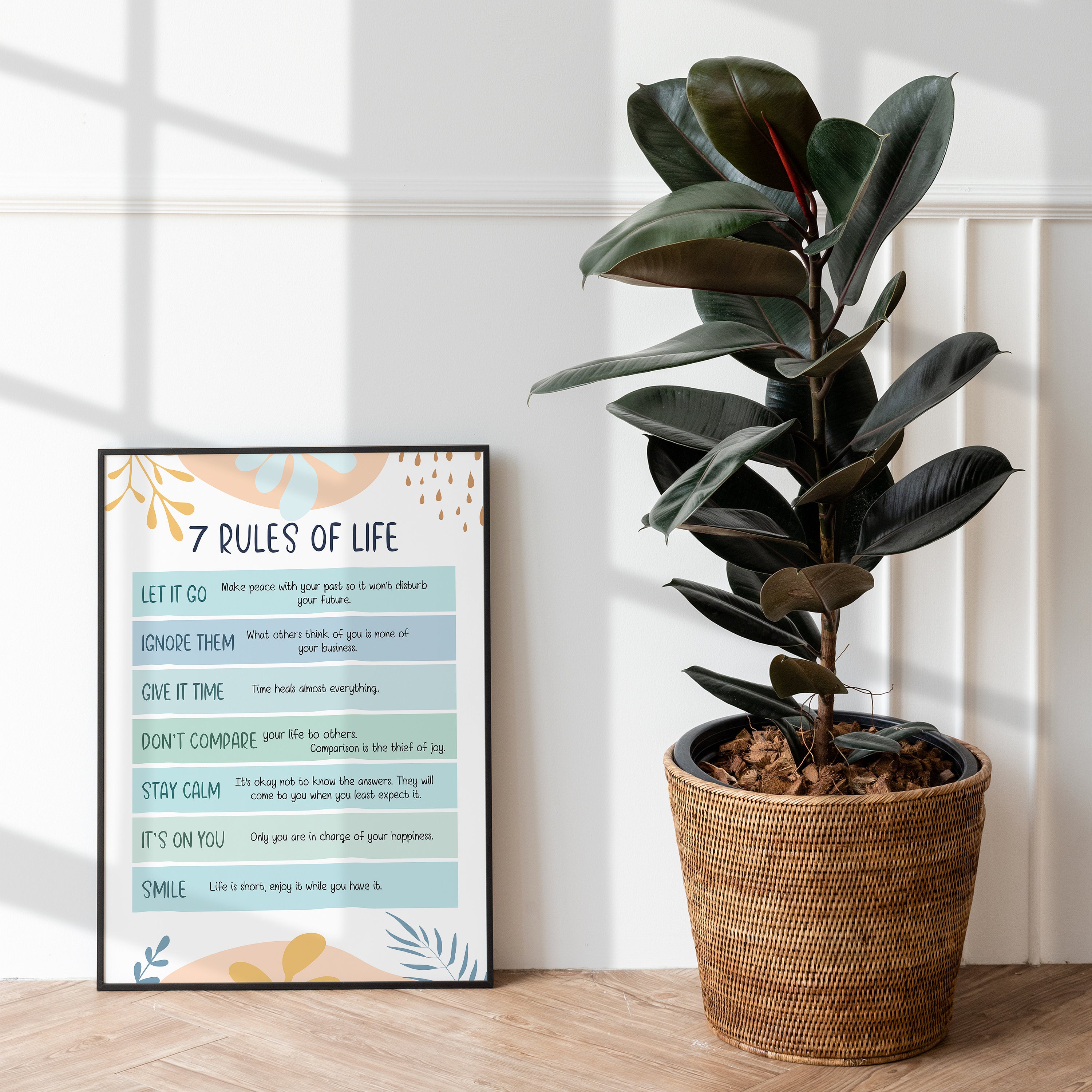 7 Rules of Life Poster, Therapy Office Decor, Positive Affirmations ...