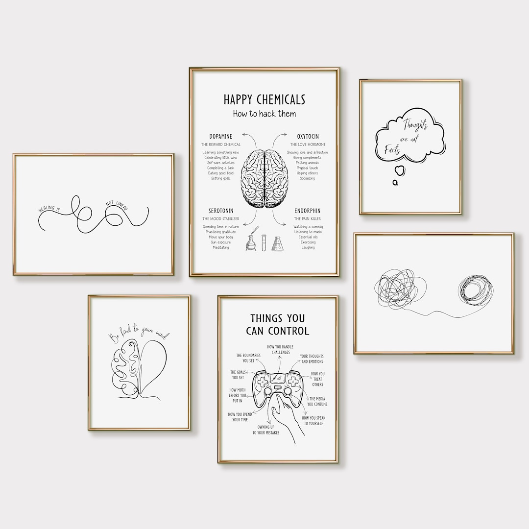 Mental Health Posters, Set of 6 Psychology Prints for Therapy Office ...