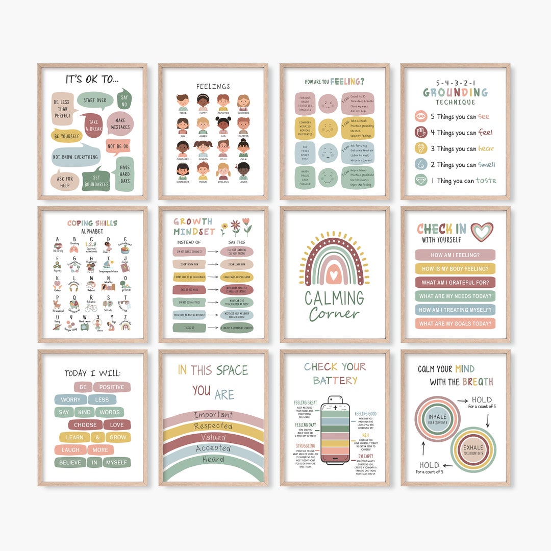 Set of 12 Psychology Posters, Calming Corner Bundle for Classroom Decor ...