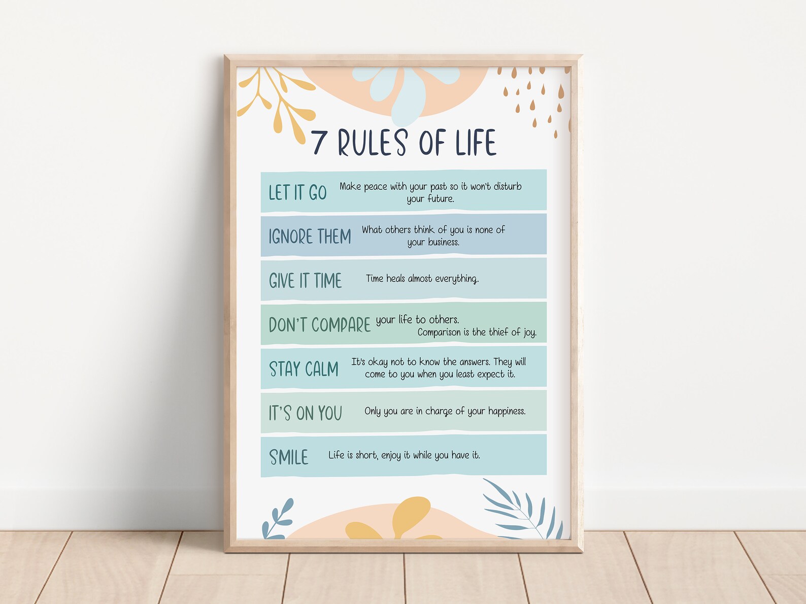 7 Rules of Life Poster, Therapy Office Decor, Positive Affirmations ...