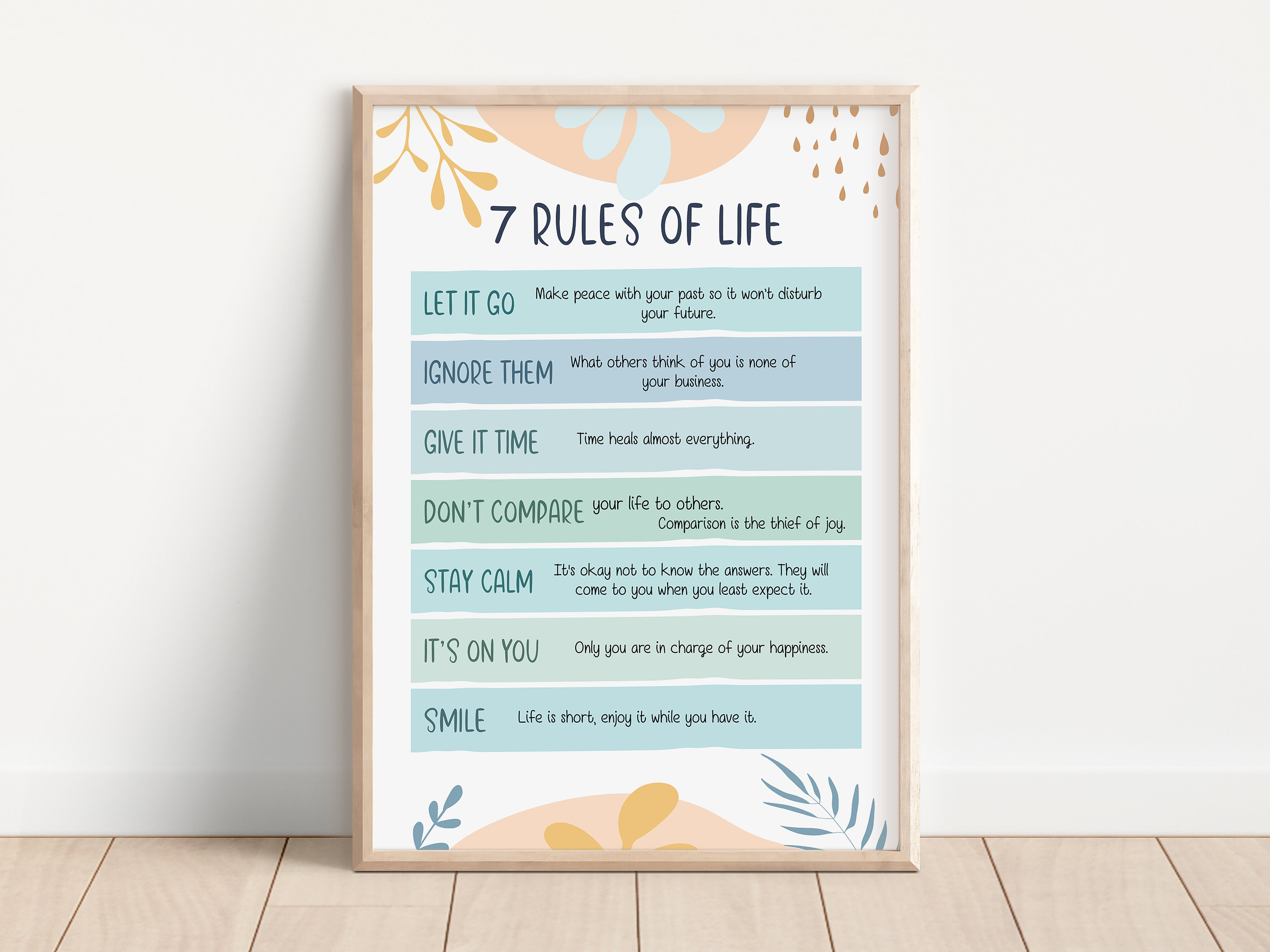 7 Rules of Life Poster, Therapy Office Decor, Positive Affirmations ...
