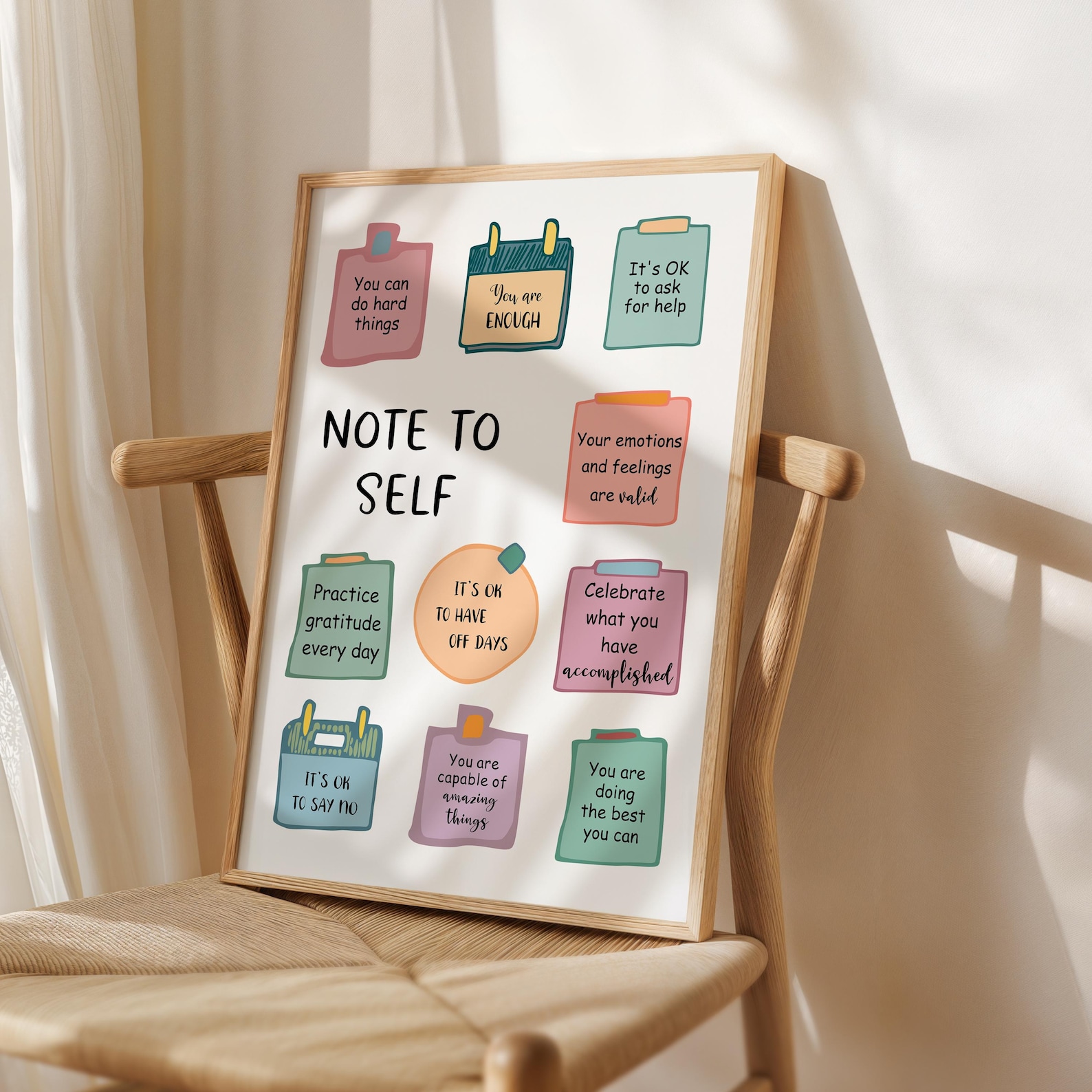 Note to Self Poster, Therapy Office Wall Art, Mental Health, Self ...