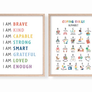 Set of 2 Mental Health Prints, Coping Skills Alphabet, Positive ...