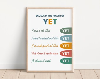 The Power of yet Poster, School Counselor, Growth Mindset Poster ...