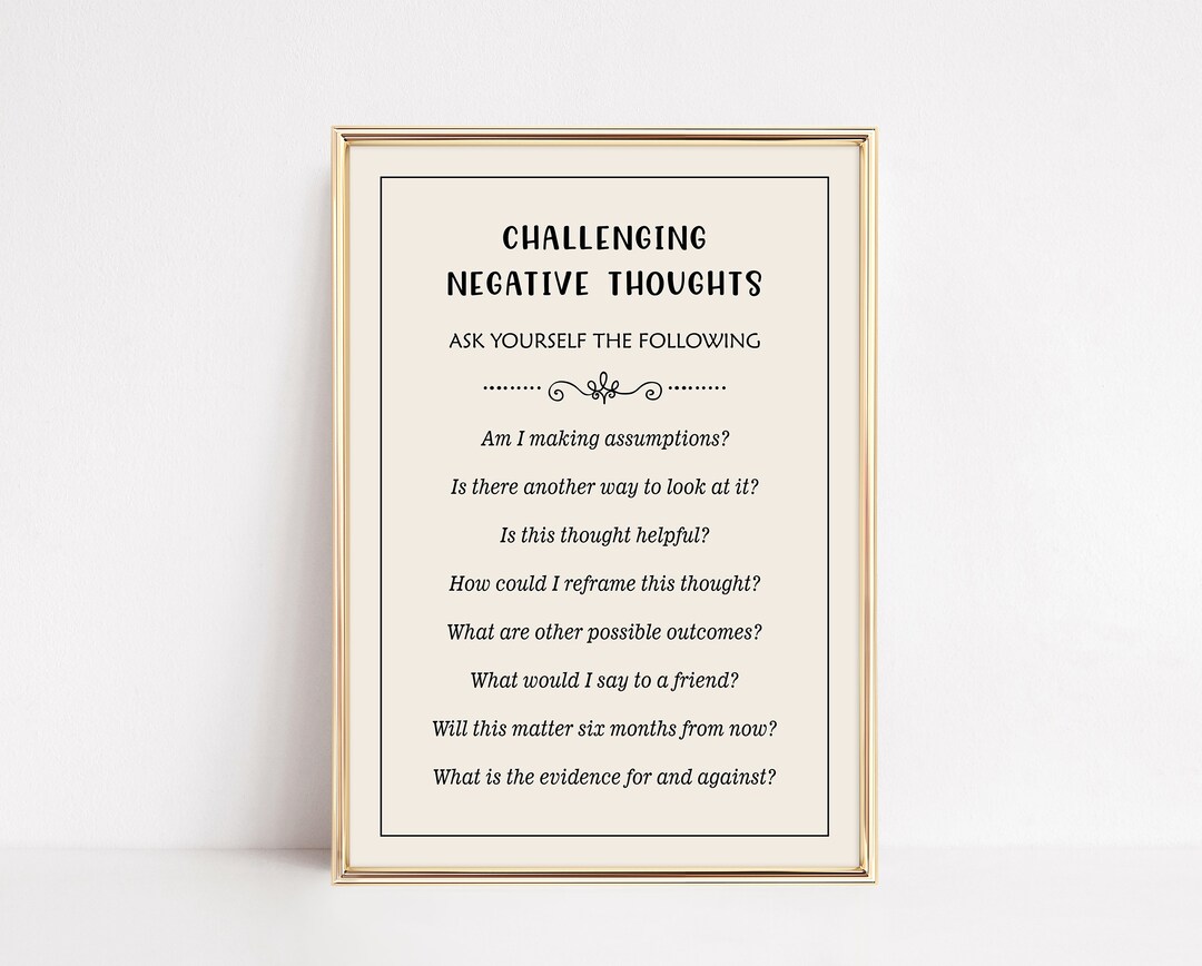 Challenging Negative Thoughts Printable, Mental Health Poster, Therapy ...