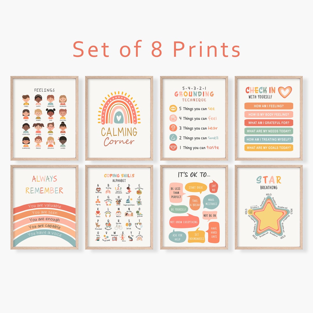 Calming Corner Bundle, Set of 8 Psychology Posters for Kids, Calm Down ...