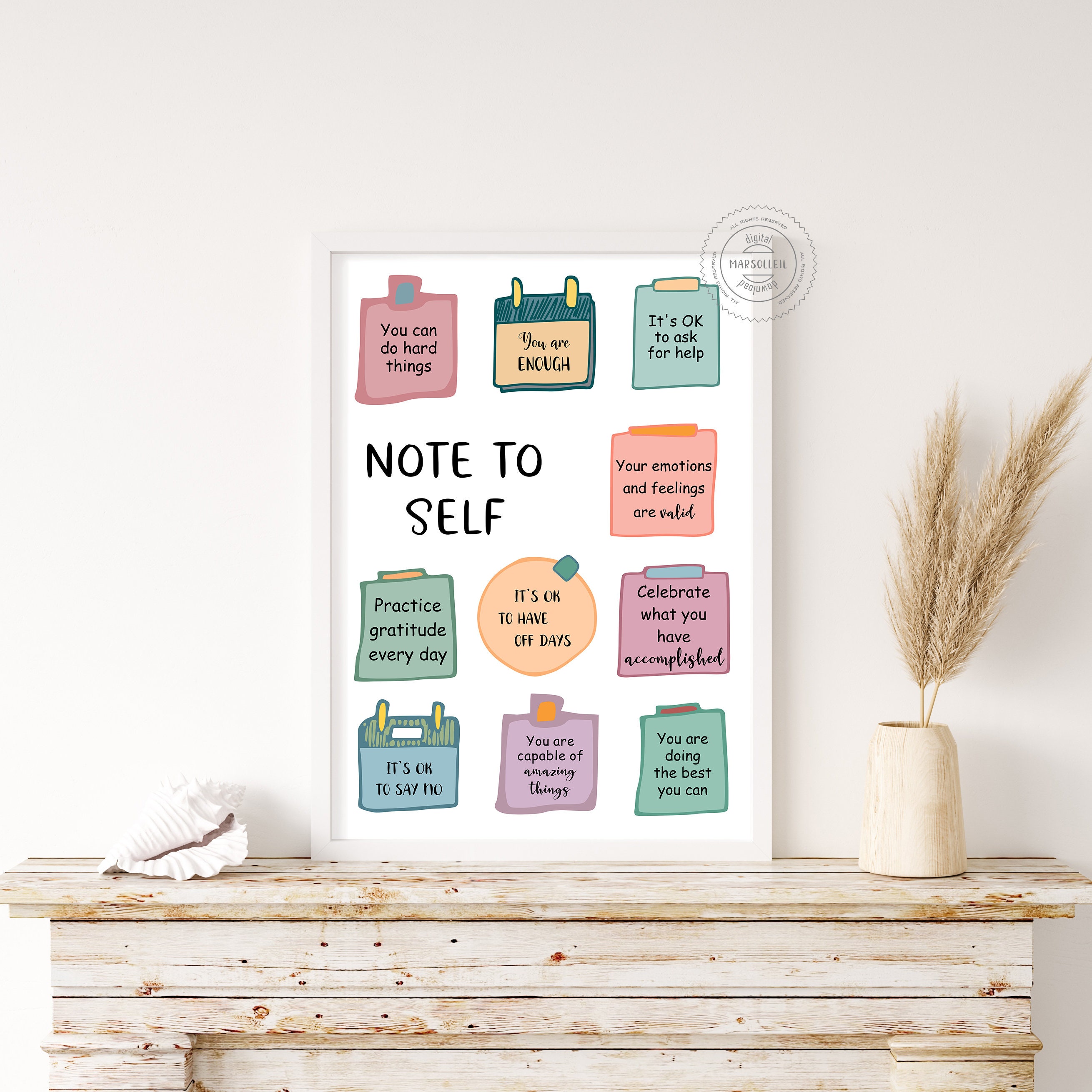 Note to Self Poster Therapy Office Wall Art Mental Health - Etsy