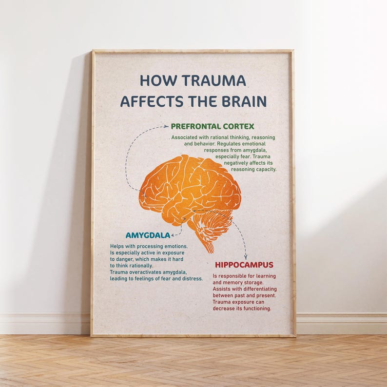 How Trauma Affects the Brain, Trauma Brain Poster, Mental Health Wall ...