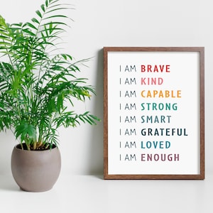 Affirmations Poster I Am Kind Smart Loved Mental Health - Etsy