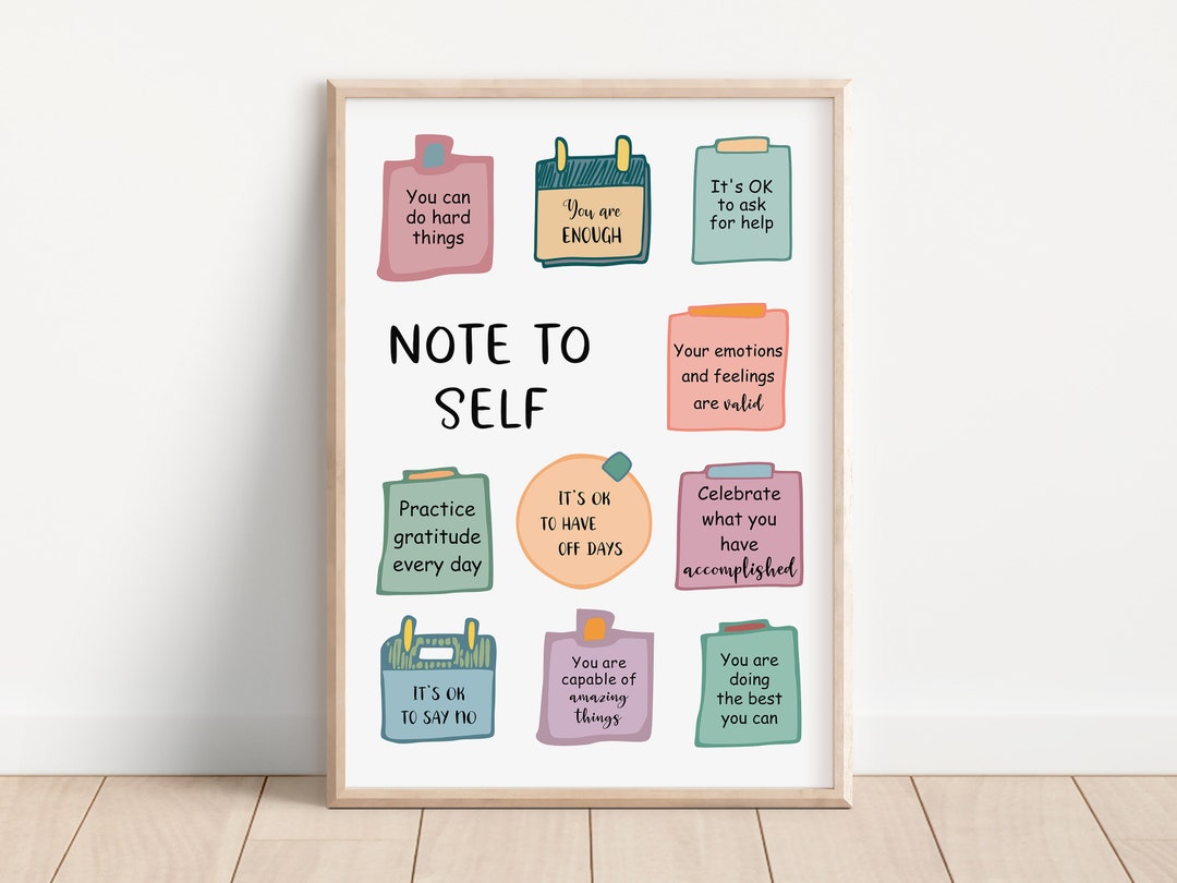 Note to Self Poster, Therapy Office Wall Art, Mental Health, Self ...