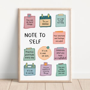 Note to Self Poster, Therapy Office Wall Art, Mental Health, Self ...