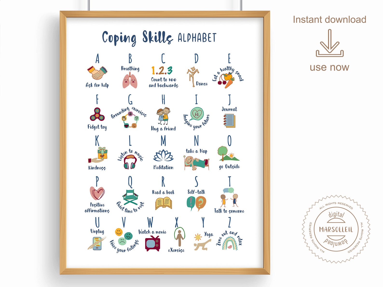 Coping Skills Alphabet Poster School Counselor Office Decor - Etsy