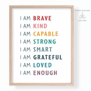 Affirmations Poster, I Am Kind Smart Loved, Mental Health Wall Art ...
