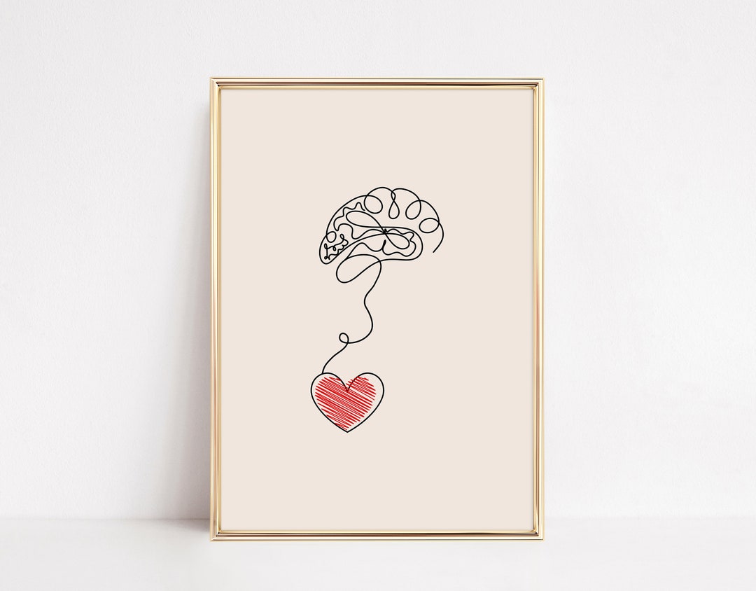 Brain and Heart Poster, Mental Health Wall Art, Therapy Office Decor ...