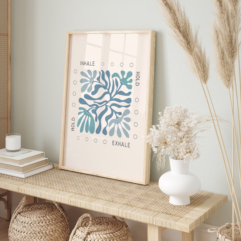 Mindful Breathing Print, Box Breathing Poster, Therapy Office Decor ...