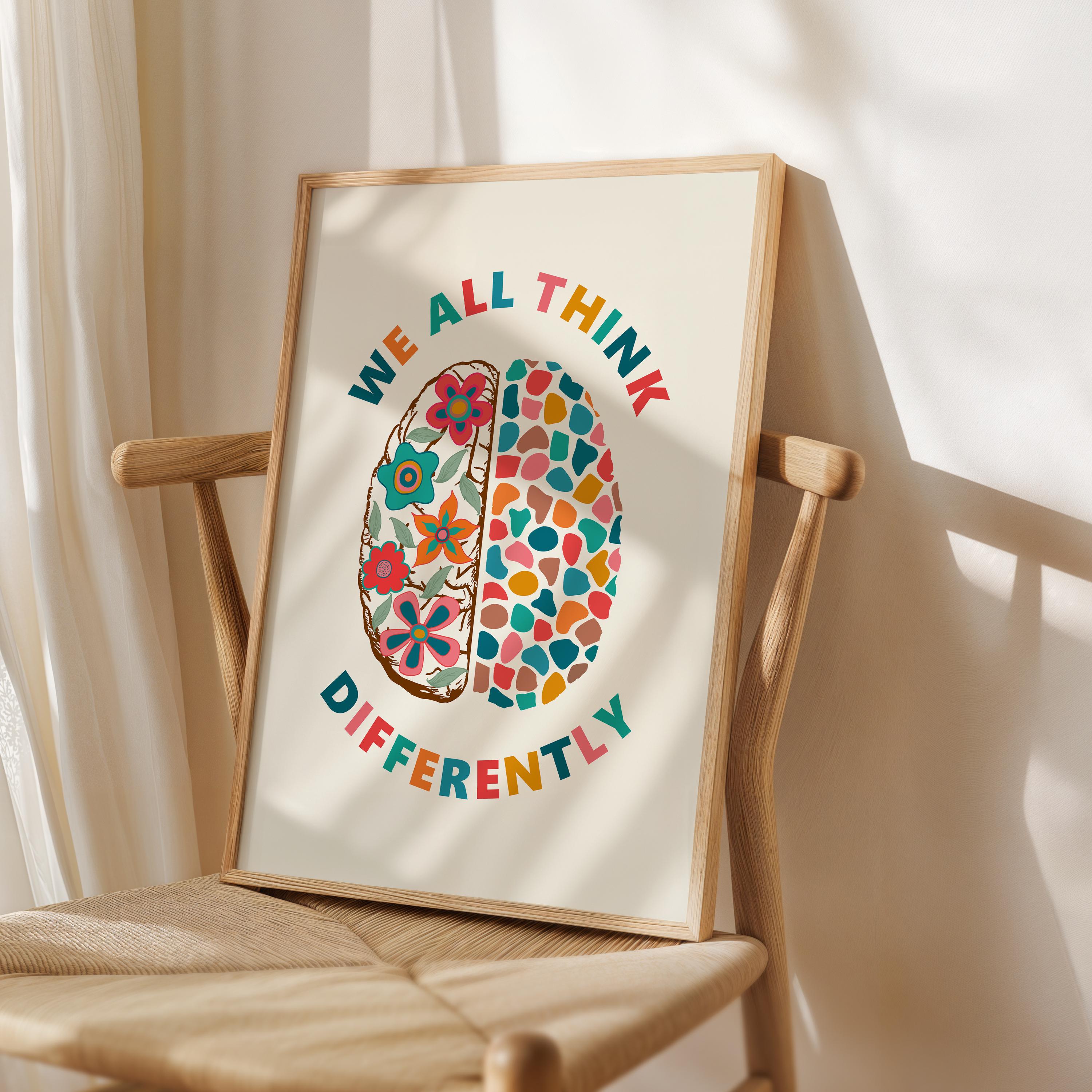 Neurodiversity Poster, We All Think Differently, Brain Art Print ...