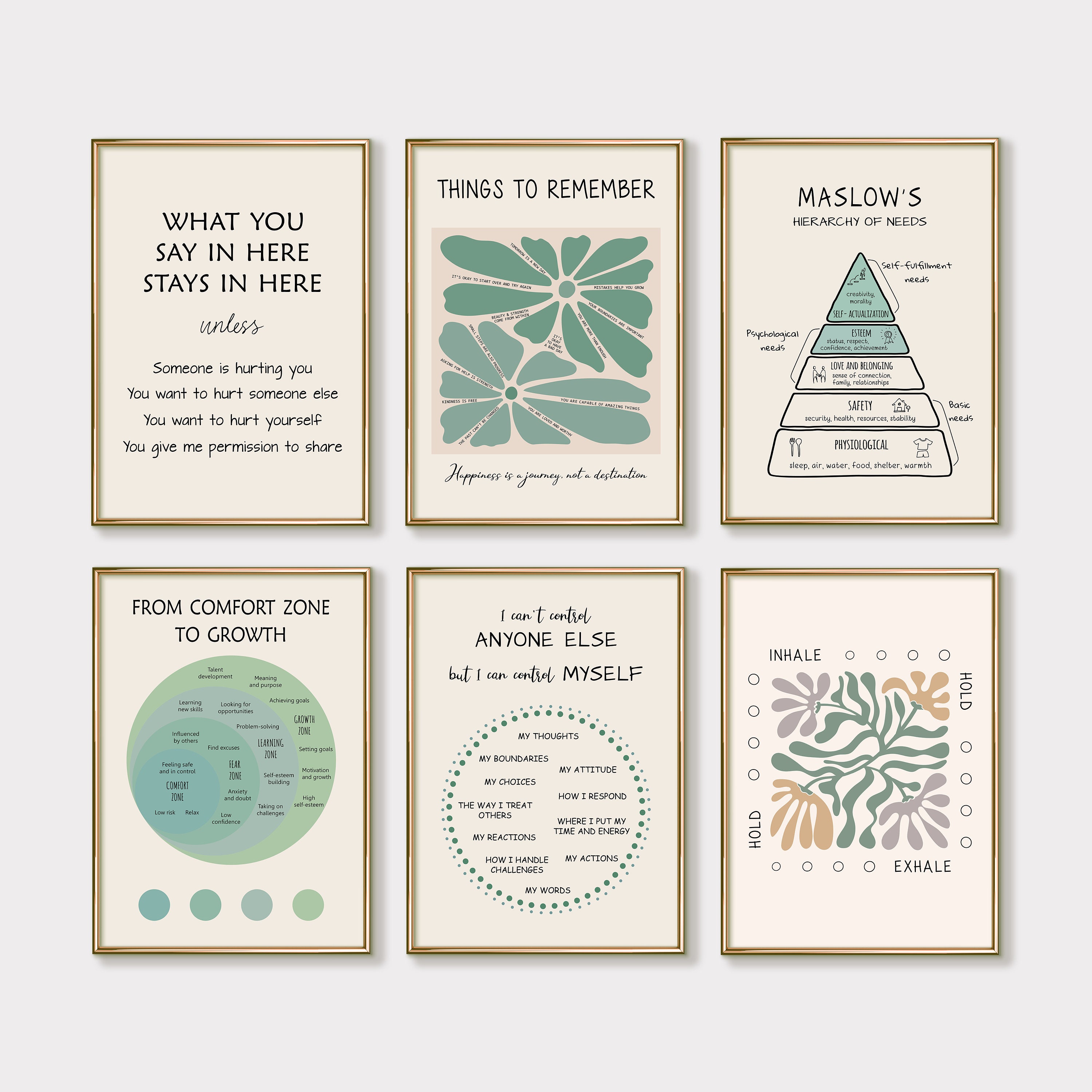 Set of 6 Mental Health Prints for Therapy Office Decor, Psychology ...