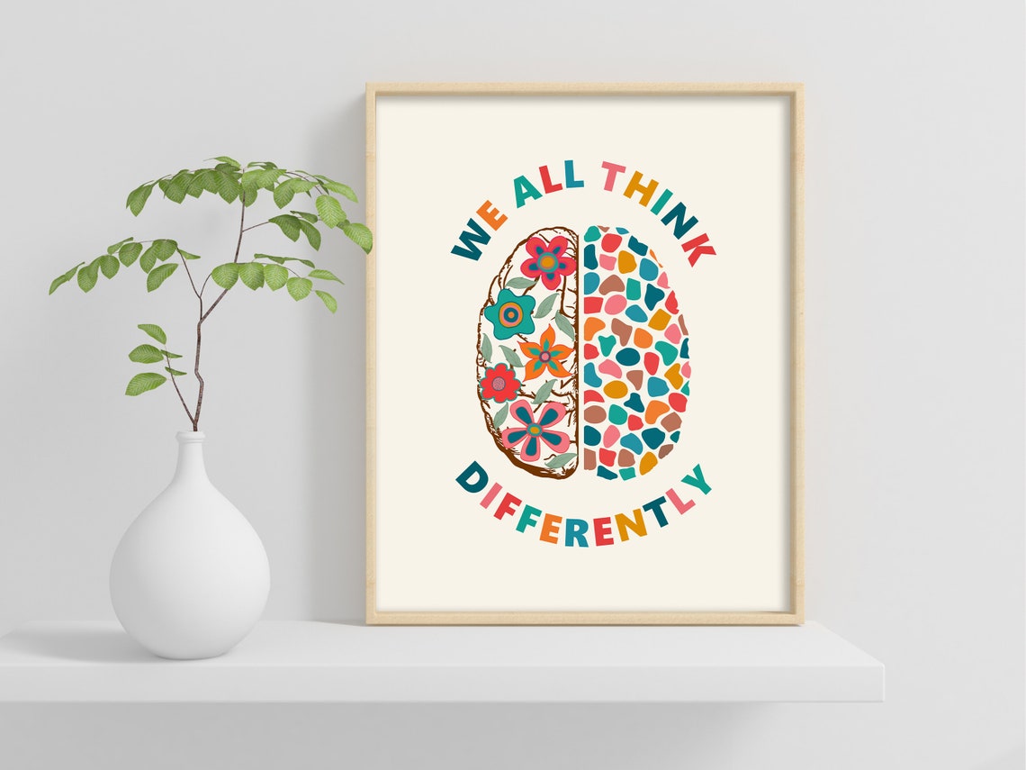 Neurodiversity Poster We All Think Differently Brain Art - Etsy