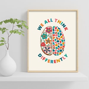 Neurodiversity Poster, We All Think Differently, Brain Art Print ...
