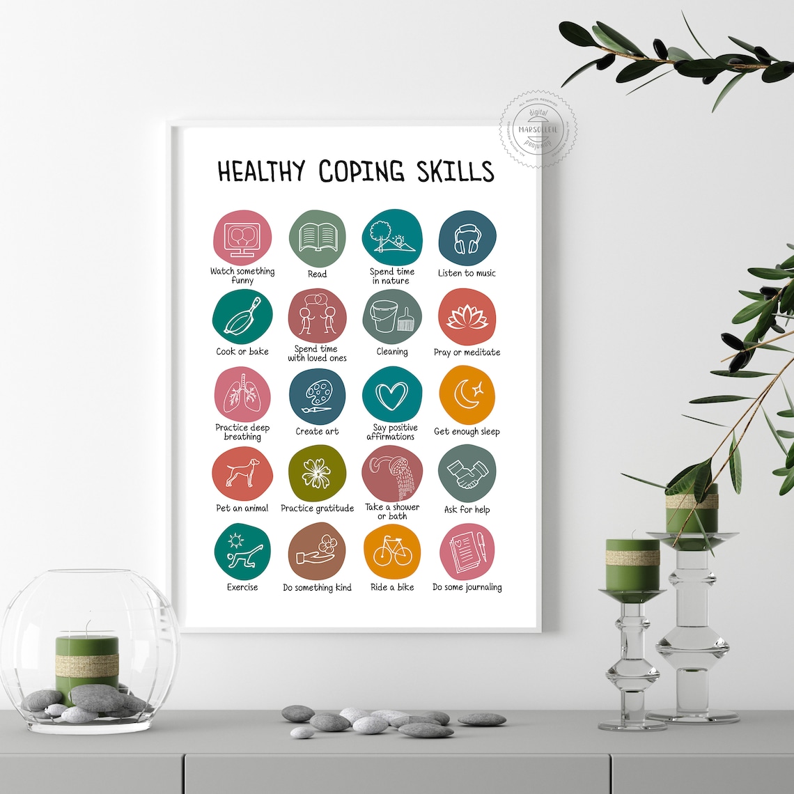 Healthy Coping Skills Poster Therapy Office Decor School | Etsy