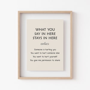 Confidentiality Sign, What You Say in Here Stays in Here, Therapy ...