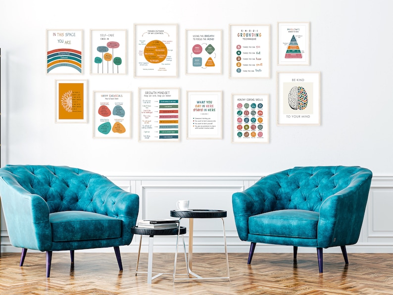 Set of 12 Prints for Therapy Office, Mental Health Posters, Psychology ...