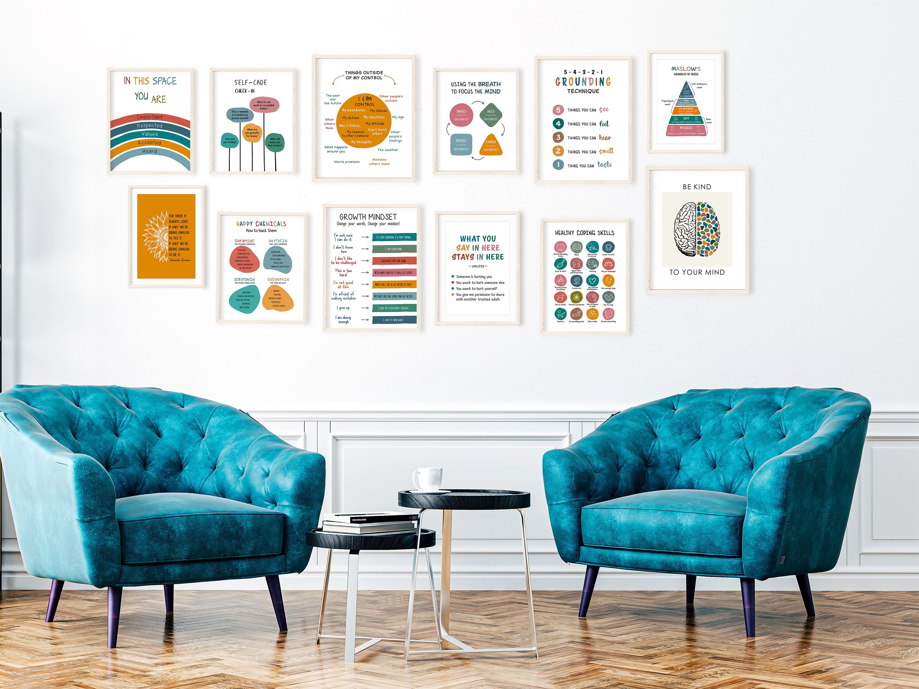 Set of 12 Prints for Therapy Office, Mental Health Posters, Psychology ...