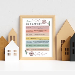 7 Rules of Life Poster, Therapy Office Decor, Mental Health, Life Rules ...