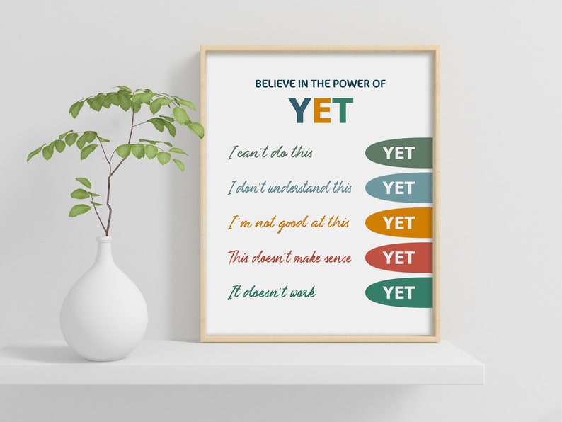 The Power of Yet, Growth Mindset Poster, Mental Health, Therapy Office ...