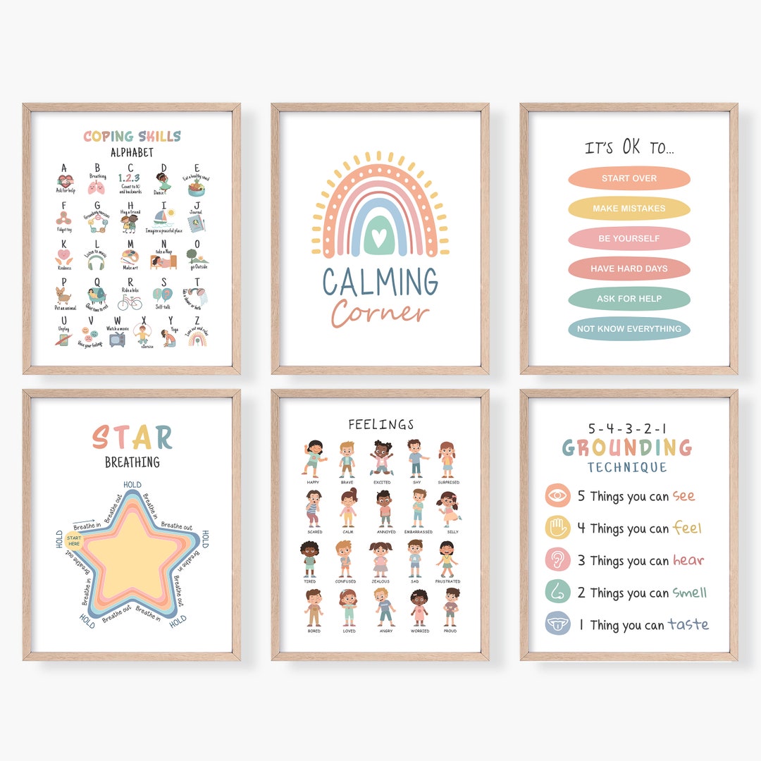 Calming Corner Bundle, Set of 6 Prints, Psychology Posters for Kids ...