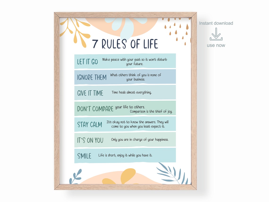 7 Rules of Life Poster Therapy Office Decor Positive - Etsy