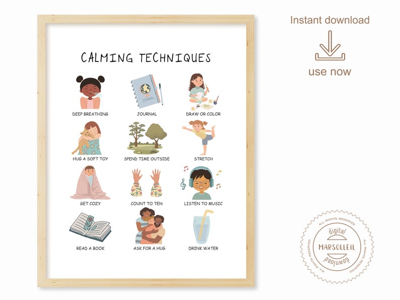 Feelings Poster Emotions Chart for Kids Calming Techniques - Etsy