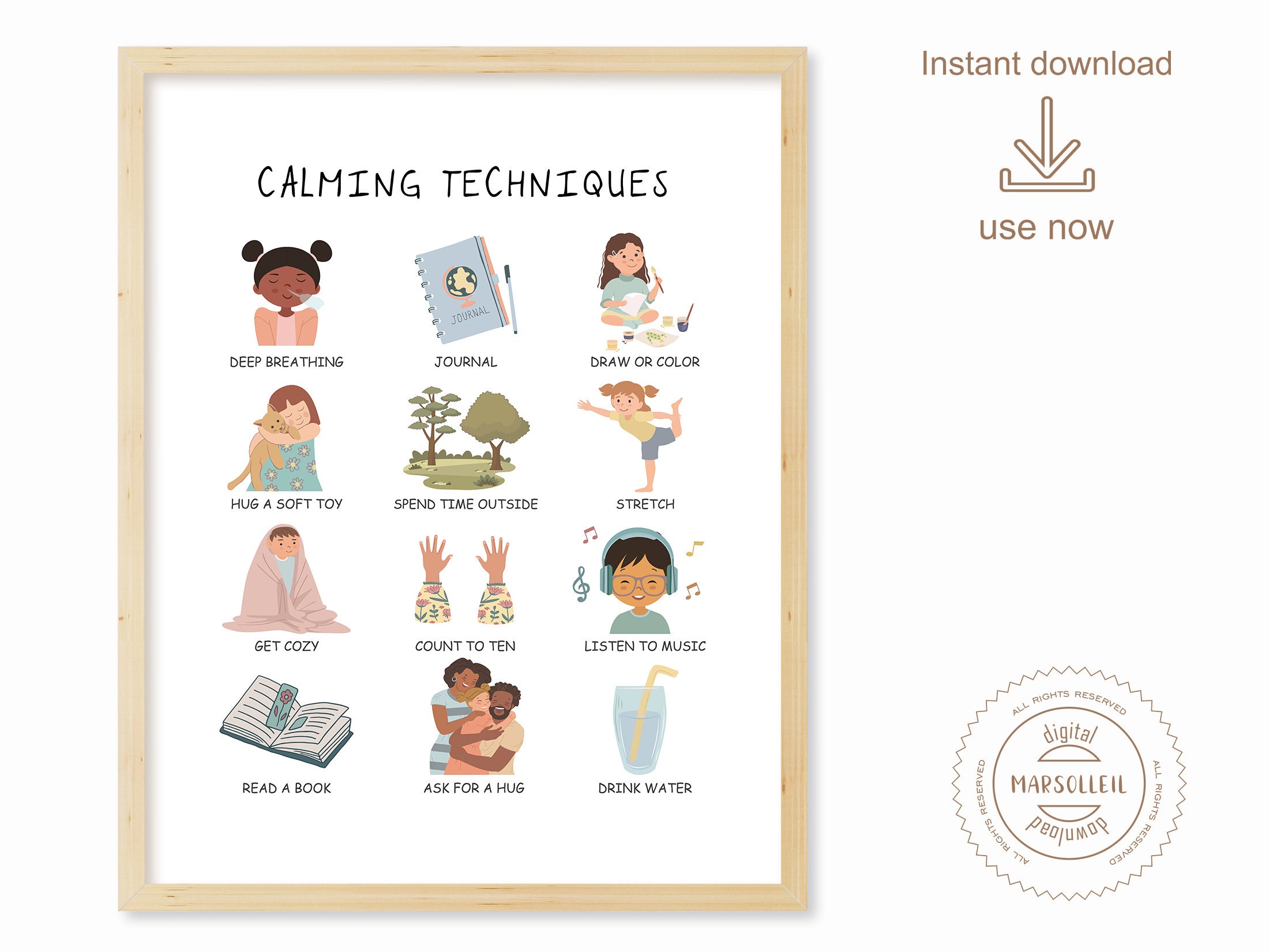 Feelings Poster, Emotions Chart für Kinder, Beruhigungstechniken, Calming Corner, Spielzimmer ...