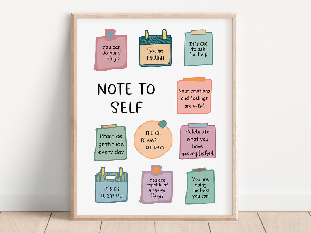 Note to Self Poster Therapy Office Wall Art Mental Health - Etsy