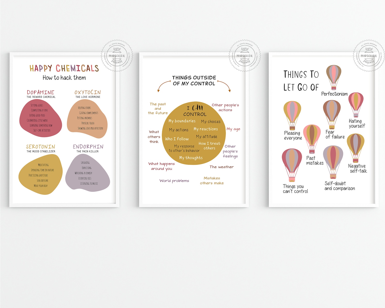 Set of 12 Prints for Therapy Office, Psychology Print Bundle, Mental ...