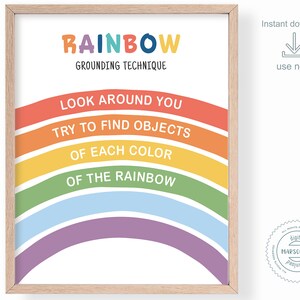 Grounding Technique Rainbow, Anxiety Grounding Poster, Mental Health ...