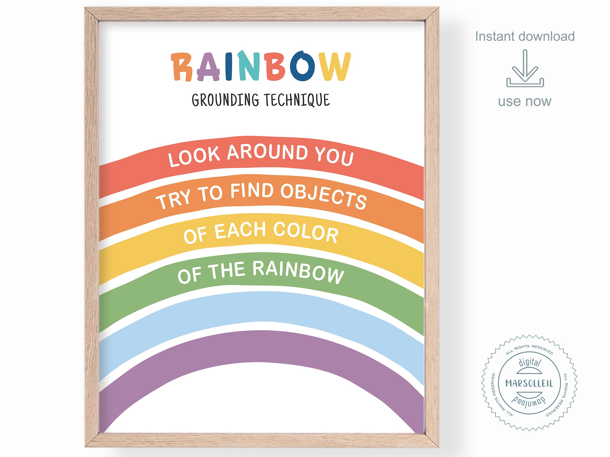 Grounding Technique Rainbow, Anxiety Grounding Poster, Mental Health ...