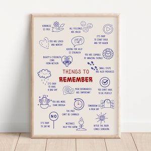 Things to Remember, Mental Health Poster, Therapy Office Decor ...