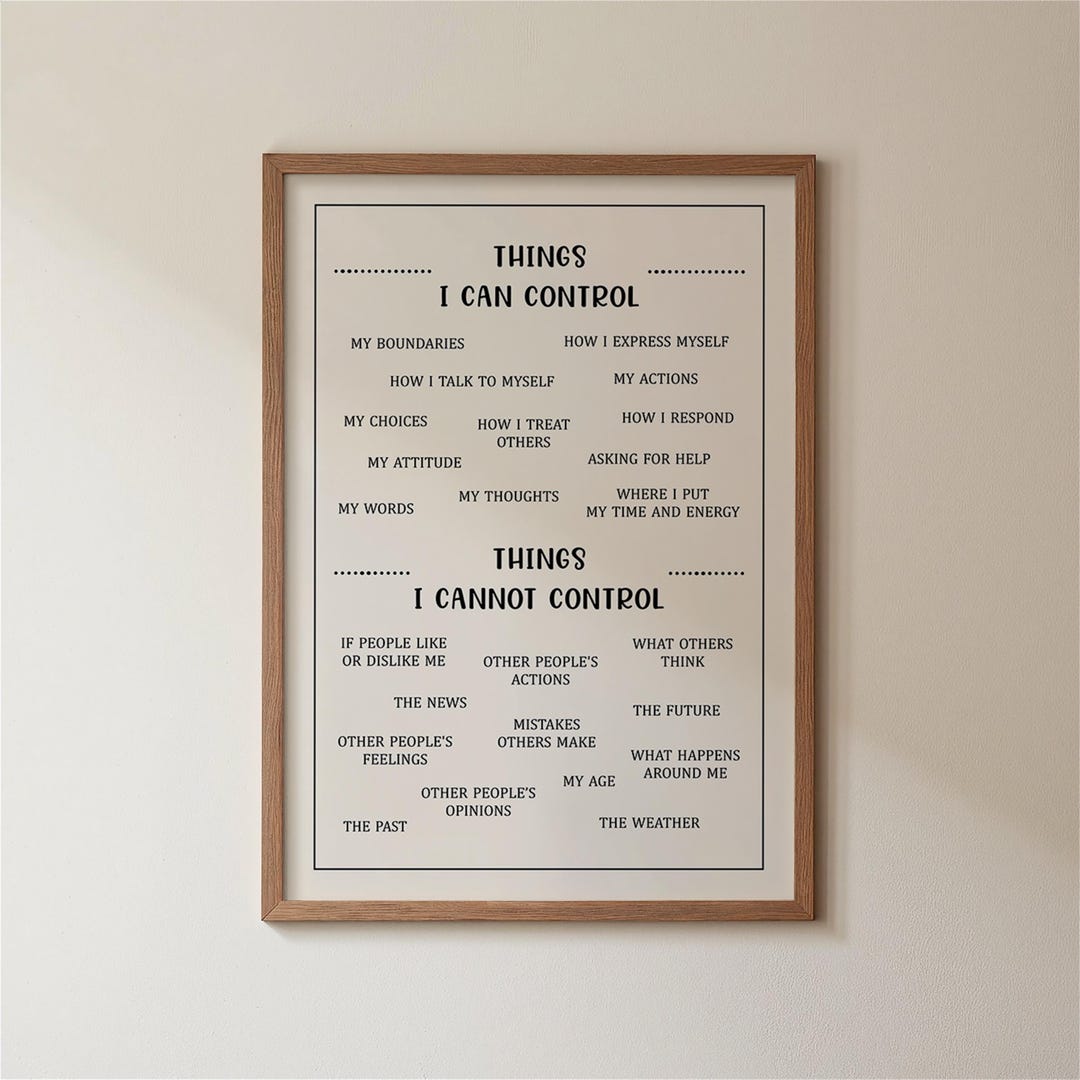 Things I Can and Cannot Control Poster, Mental Health Prints, Therapy ...