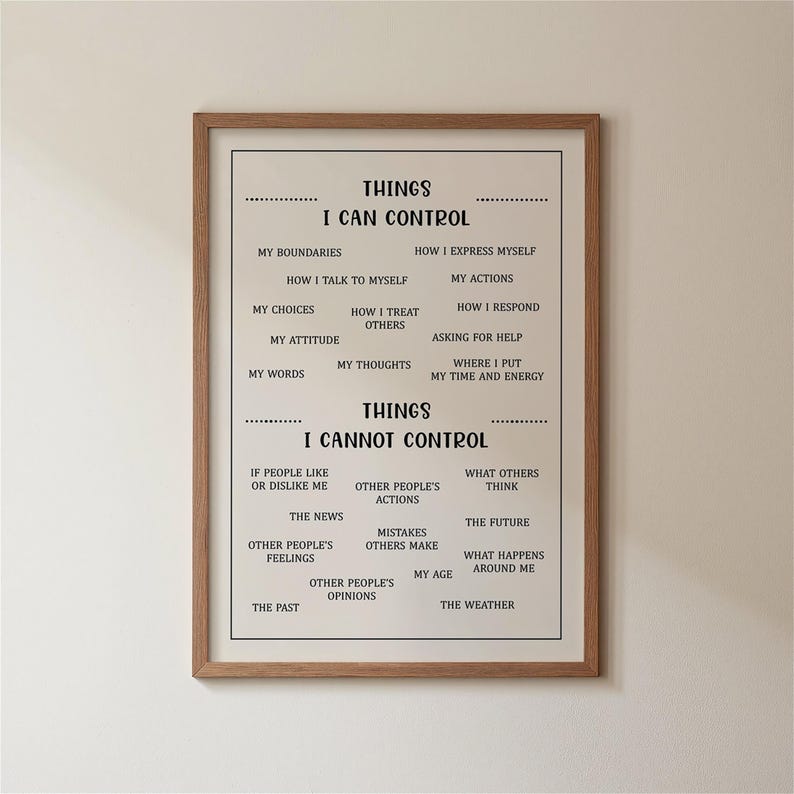 Things I Can and Cannot Control Poster, Mental Health Prints, Therapy ...